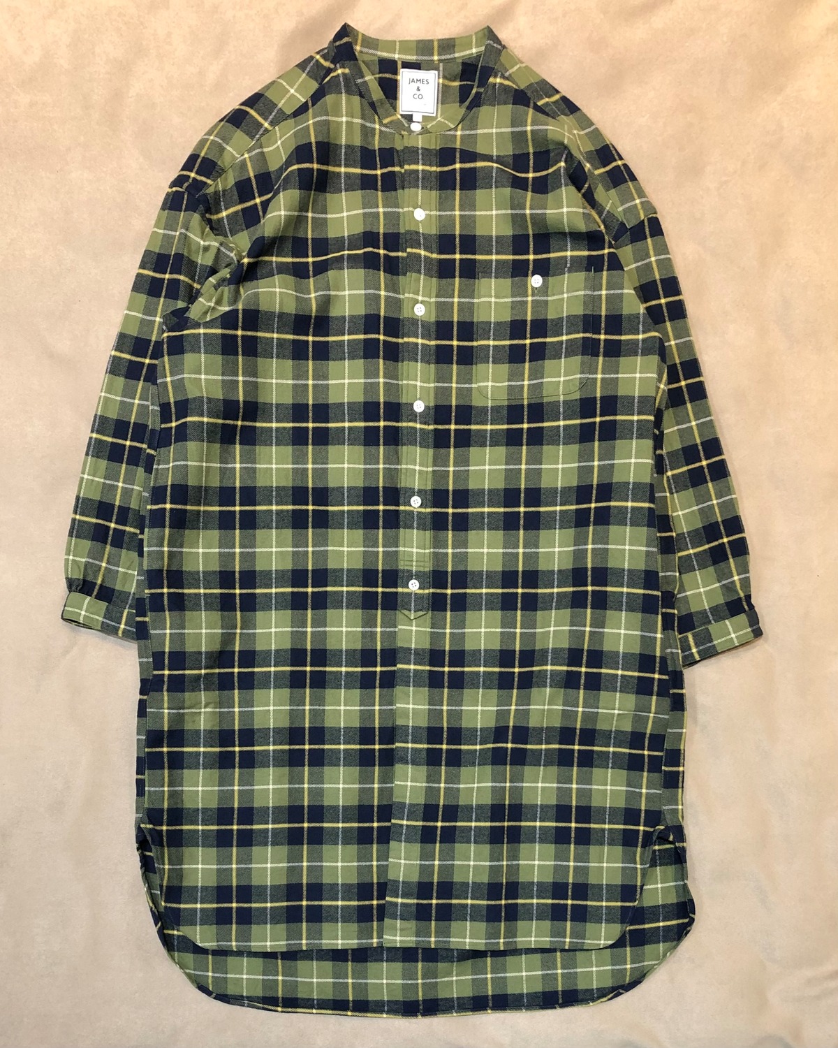 JAMES & CO. STANDARD SHIRT / 2022 Band Collar Dress -Flannel Check ...
