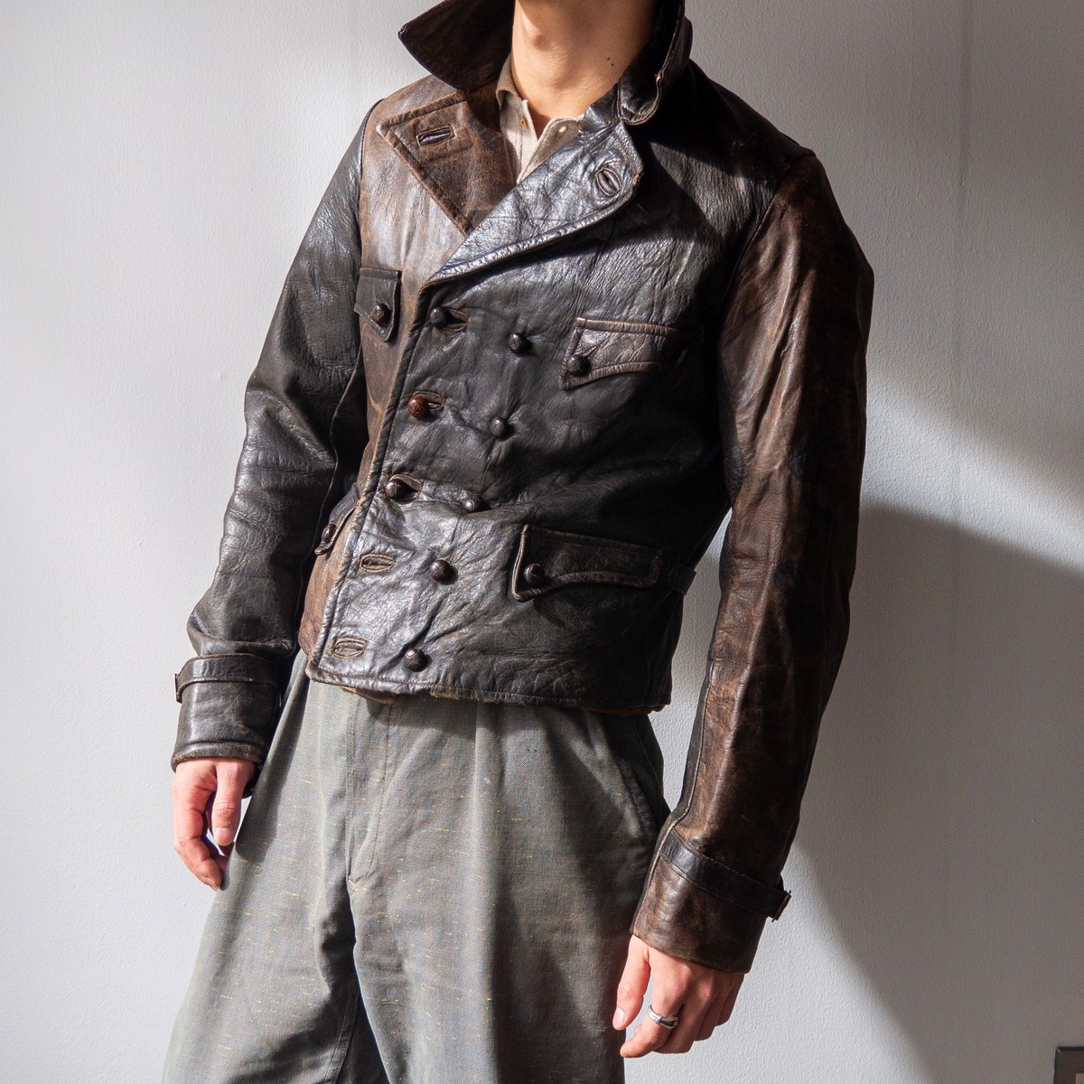 1930s Germany "Hillbert" Two Tone Double Breasted Motorcycle Jacket | 'bout