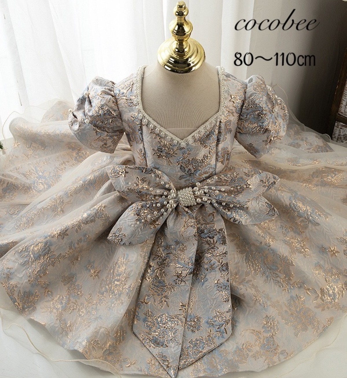 【即納】新作子供ドレスバースデーベビードレス発表会結婚式お誕生セレモニードレス女の子フォーマルリボン付きお宮参りスタジオ撮影七五三撮影 8090100110㎝ | cocobee