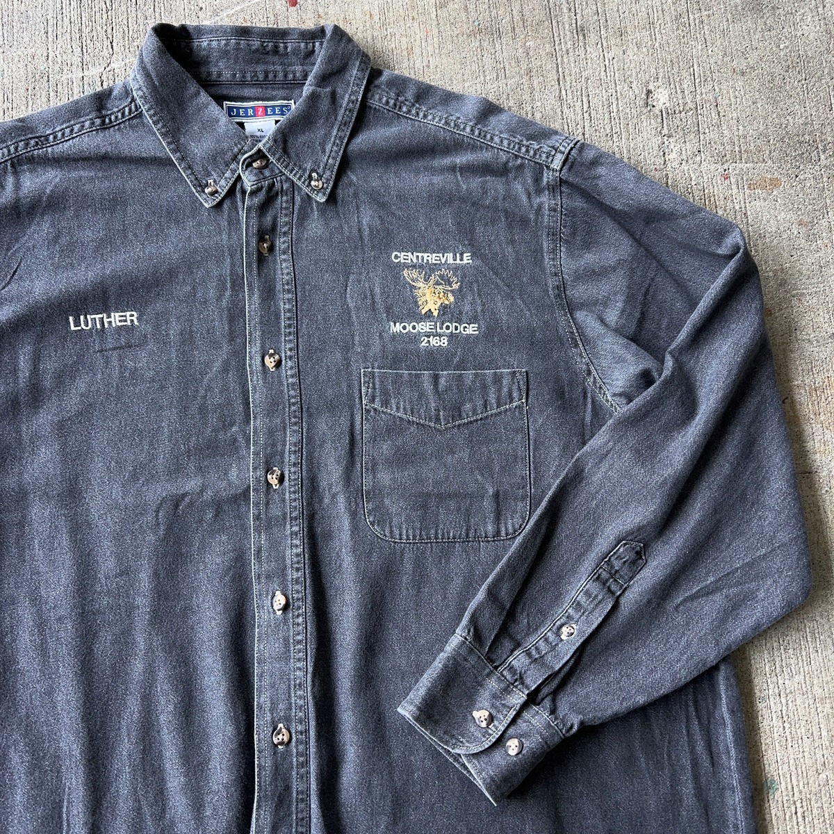 “JERZEES” Black Denim Shirts SIZE XL 刺繍 ブラックデニムシャツ【3000円均一商品】【2点以上の購入で ...