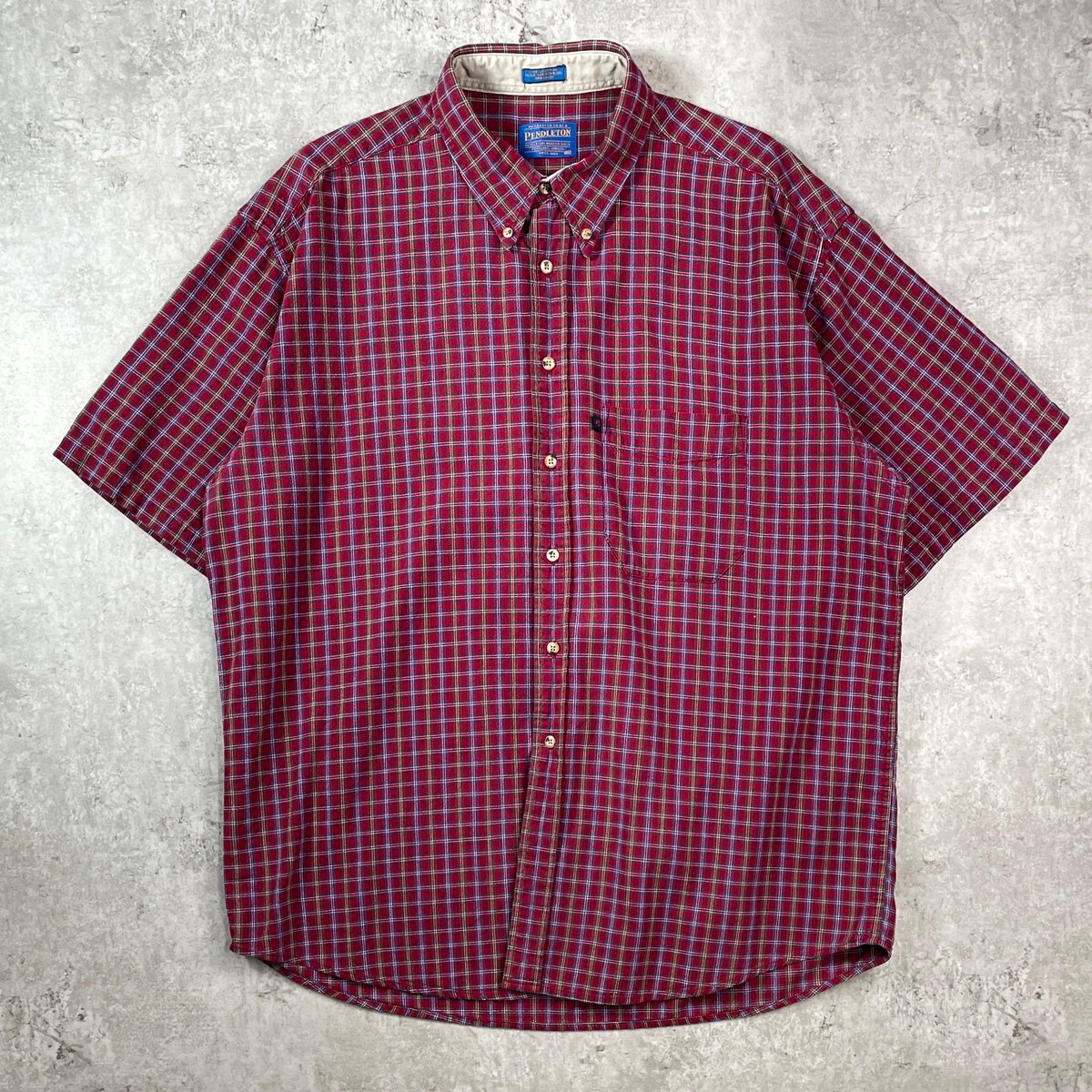 Pendleton ペンドルトン ボタンダウン チェック柄 半袖シャツ メンズ2XL相当 古着 レッド×グリーン×ブルー【半袖シャツ】/マルチカラー | cave 古着屋【公式】古着通販サイト