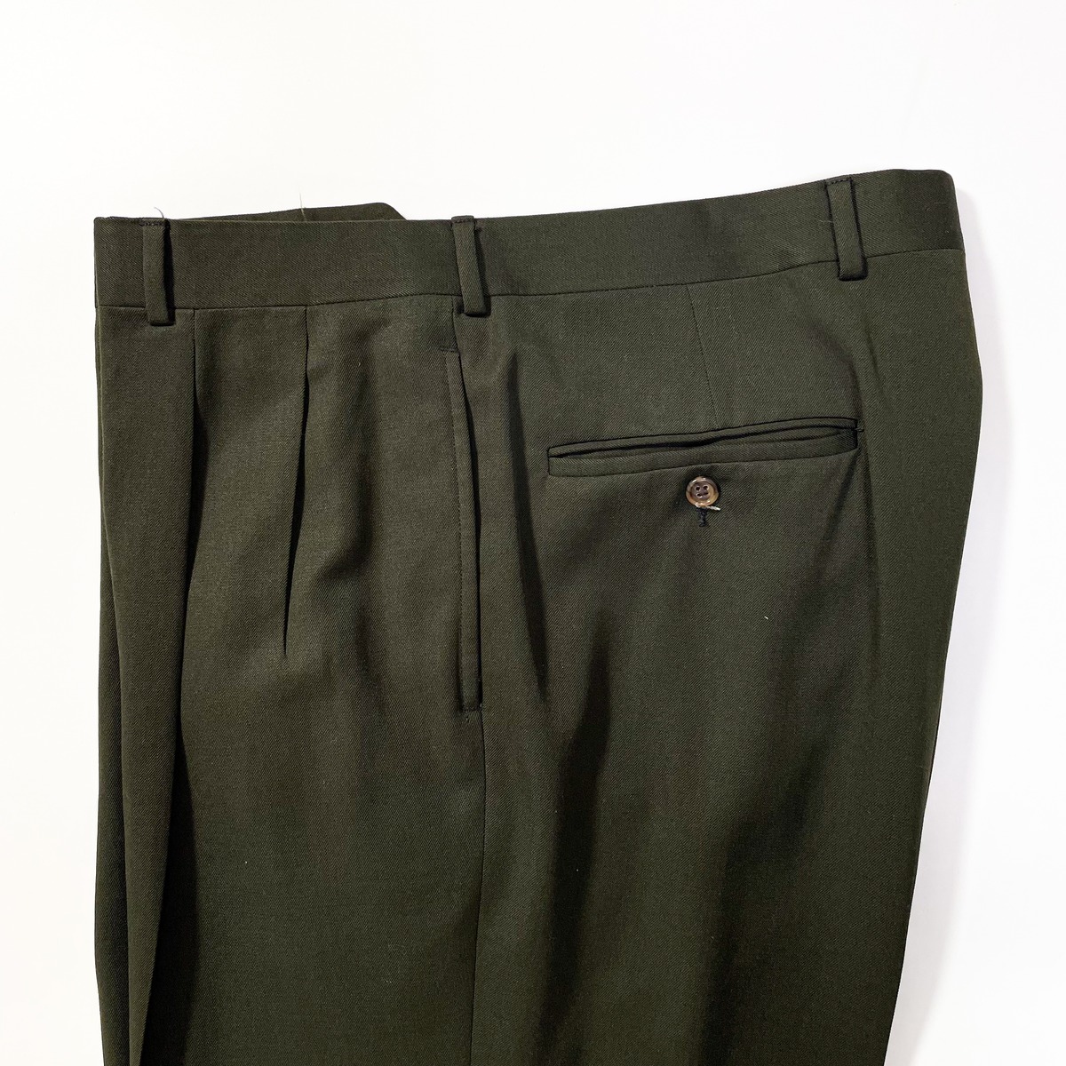 1990s " Nordstrom / Corbin " olive wool two tuck slacks . made in usa ...