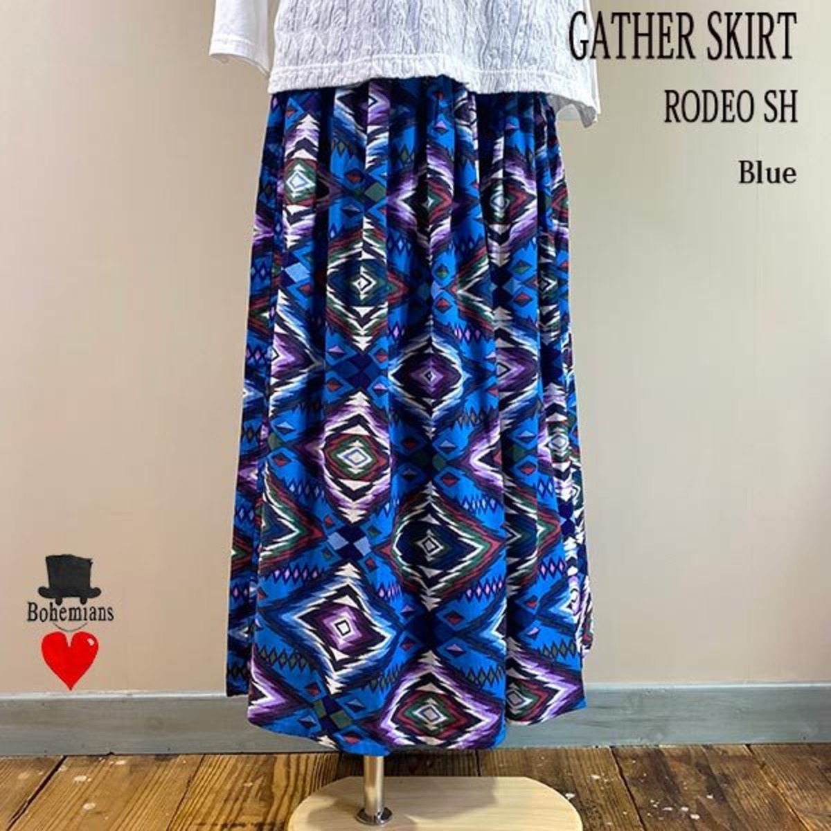 RODEO SH GATHER SKIRT BLUE ロデオ ギャザースカート ブルー BOHEMIANS ボヘミアンズ | hutte