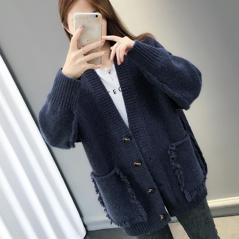 トップス カーディガン 袖あり 長袖 Vネック 襟なし もこもこ ふわふわ