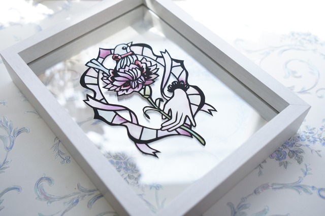 【切り絵図案】ステンドグラスと小鳥【PDF】 | riculi kirie shop