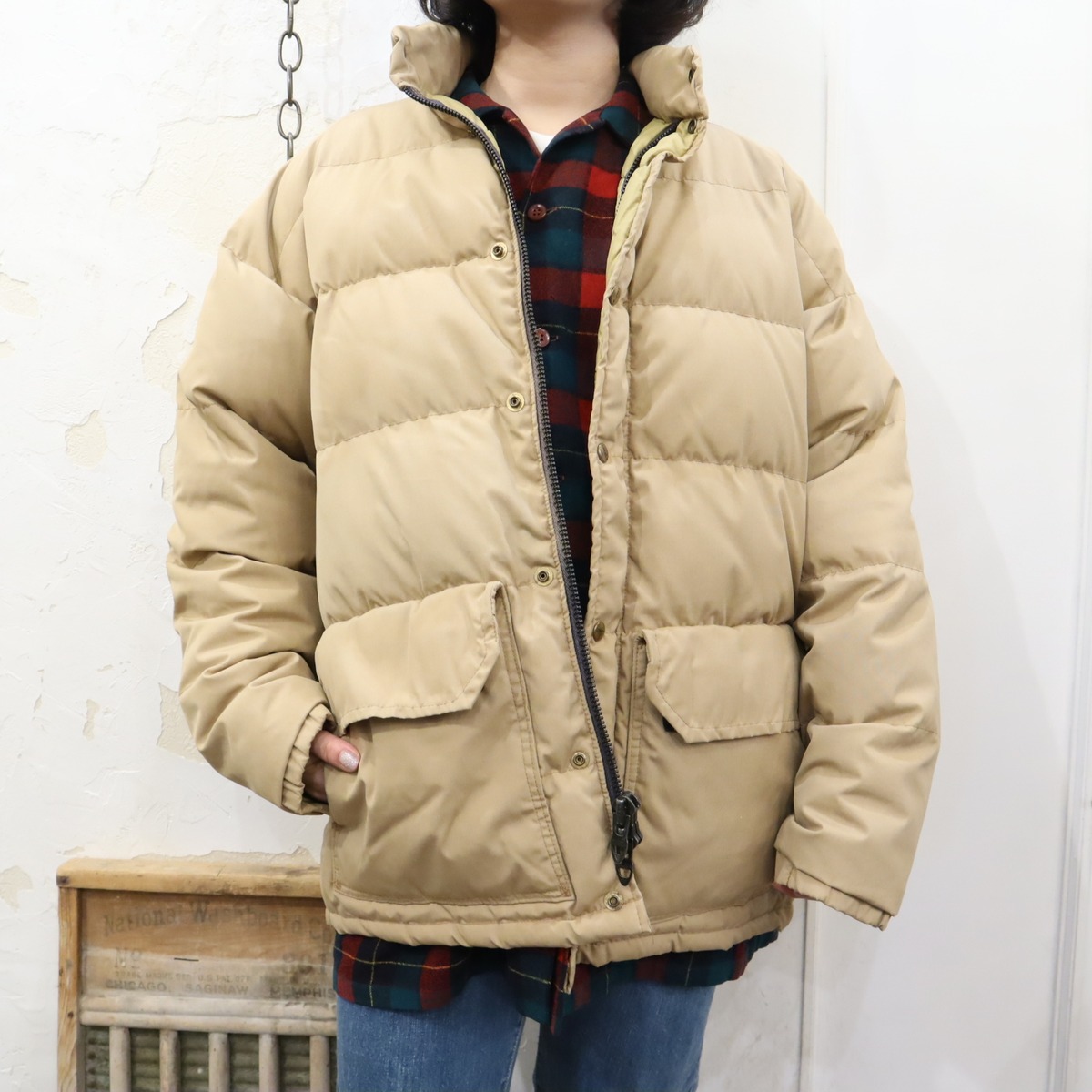 beige plane stand collar down jacket [k-2146] | Fizzvintage