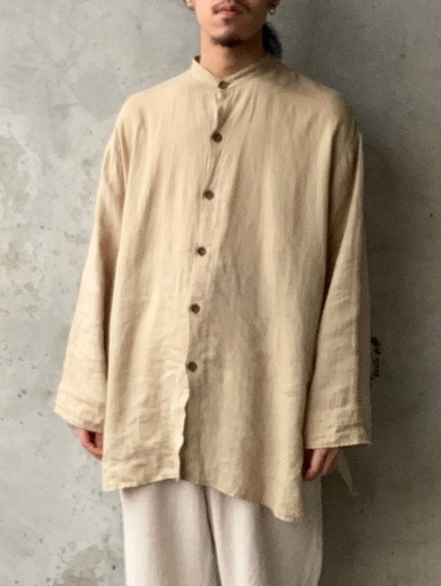 Lithuania製 FLAX band collar linen shirt | used & vintage WATARU