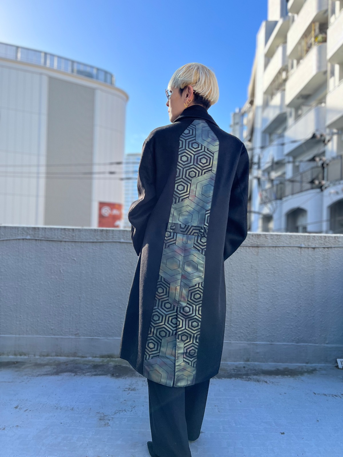 パッチワークコート テーラーカラー亀甲帯パッチワークコート 着物リメイク Lサイズ | saico