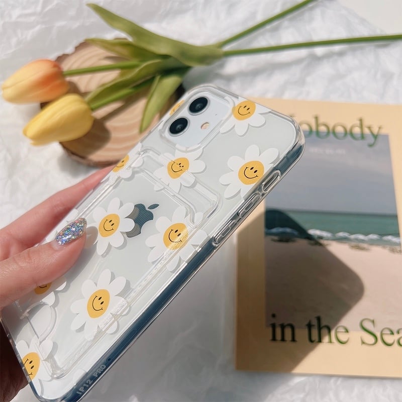 Smile flower design card pocket clear iphone case | セレクトショップオンリーユー
