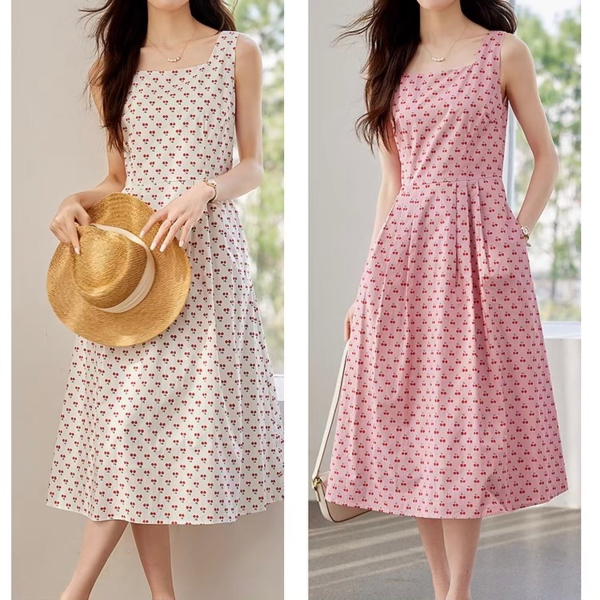 プリント柄Aラインノースリーブワンピース A00505 | SproutStyle