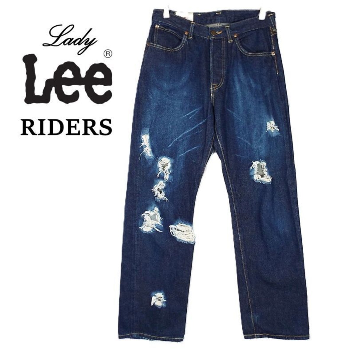 【ダメージデニム】日本製 LADY LEE RIDERS 6101 ボタンフライ ストレート 32（ウエスト78cm）インディゴ ジーンズ ...