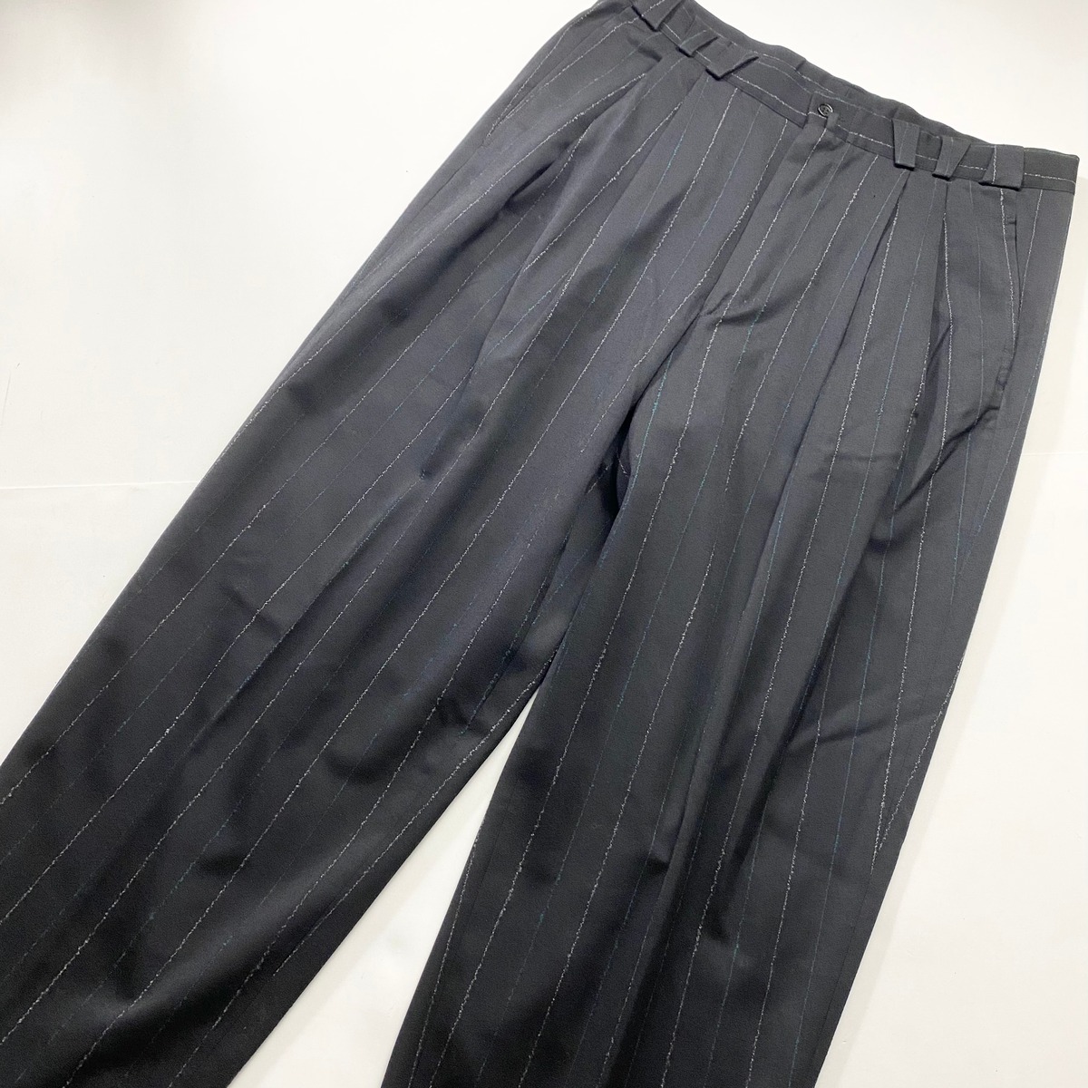 vintage GIANNI VERSACE stripe pattern black wool wide slacks | NOIR ONLINE