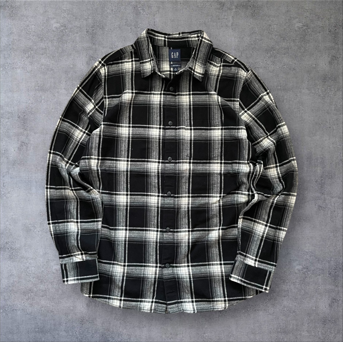90s00s OLD GAP OmbreCheck Shirt BLK/WHT L | Aim vintage
