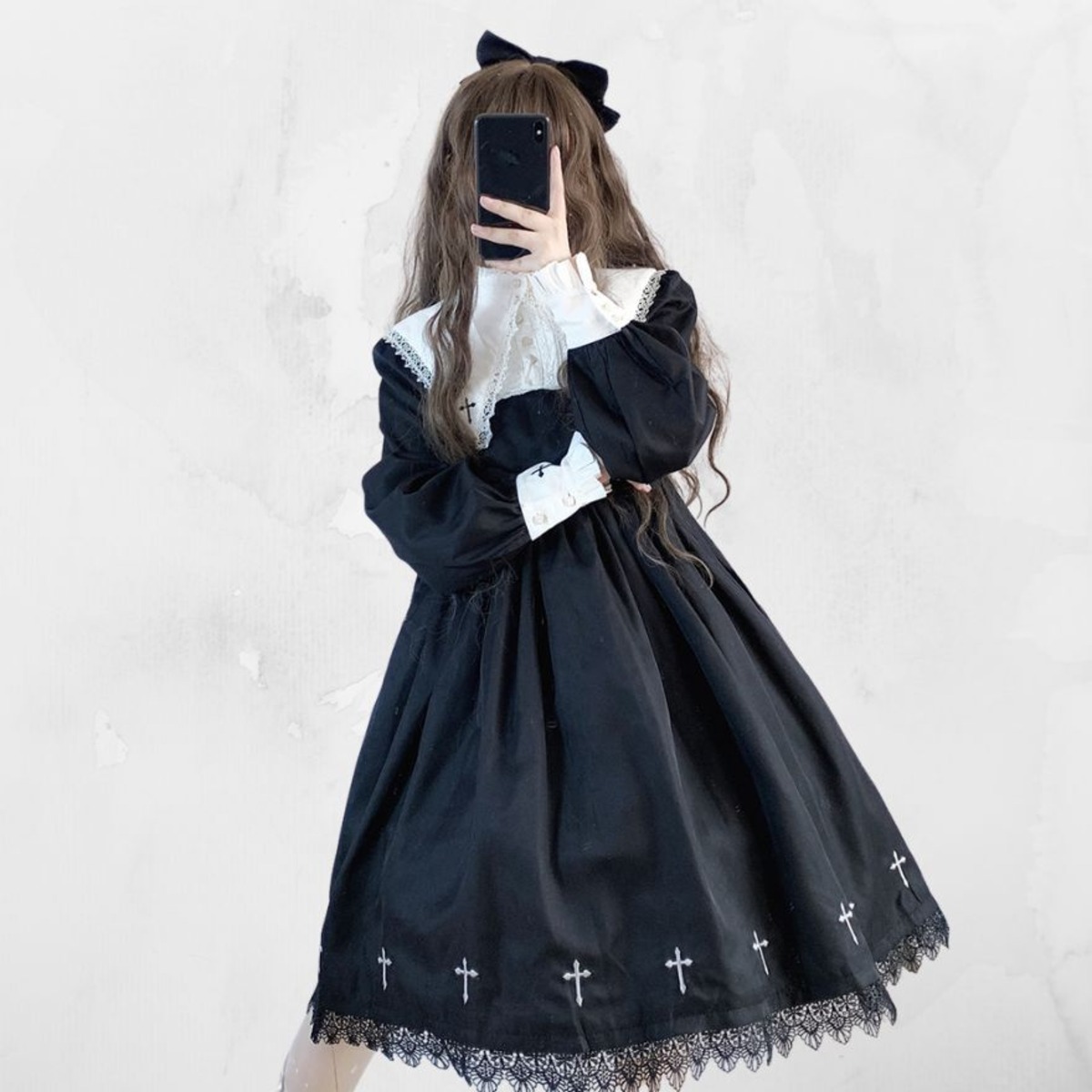 ゴスロリ通販 With U ゴシック ロリィタ ゴスロリ ワンピース ポインテッドカラー クロス 十字架 刺繍 病み可愛い | ゴスロリ ...
