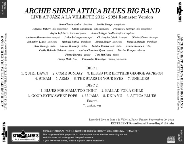 ARCHIE SHEPP ATTICA BLUES BIG BAND / LIVE AT JAZZ A LA VILLETTE 2012 ...