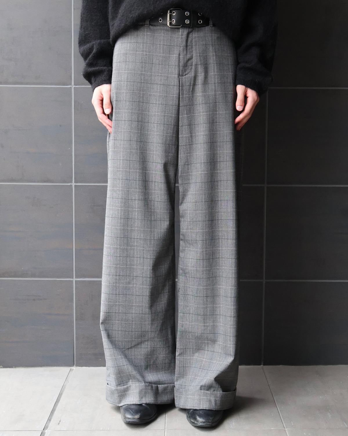 Check super wide straight double slacks | blendmarket