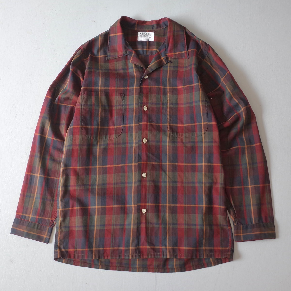 【VINTAGE】 "ARROW" 60's~ Check Pattern Open Collar Shirt l/s | FINCH ...