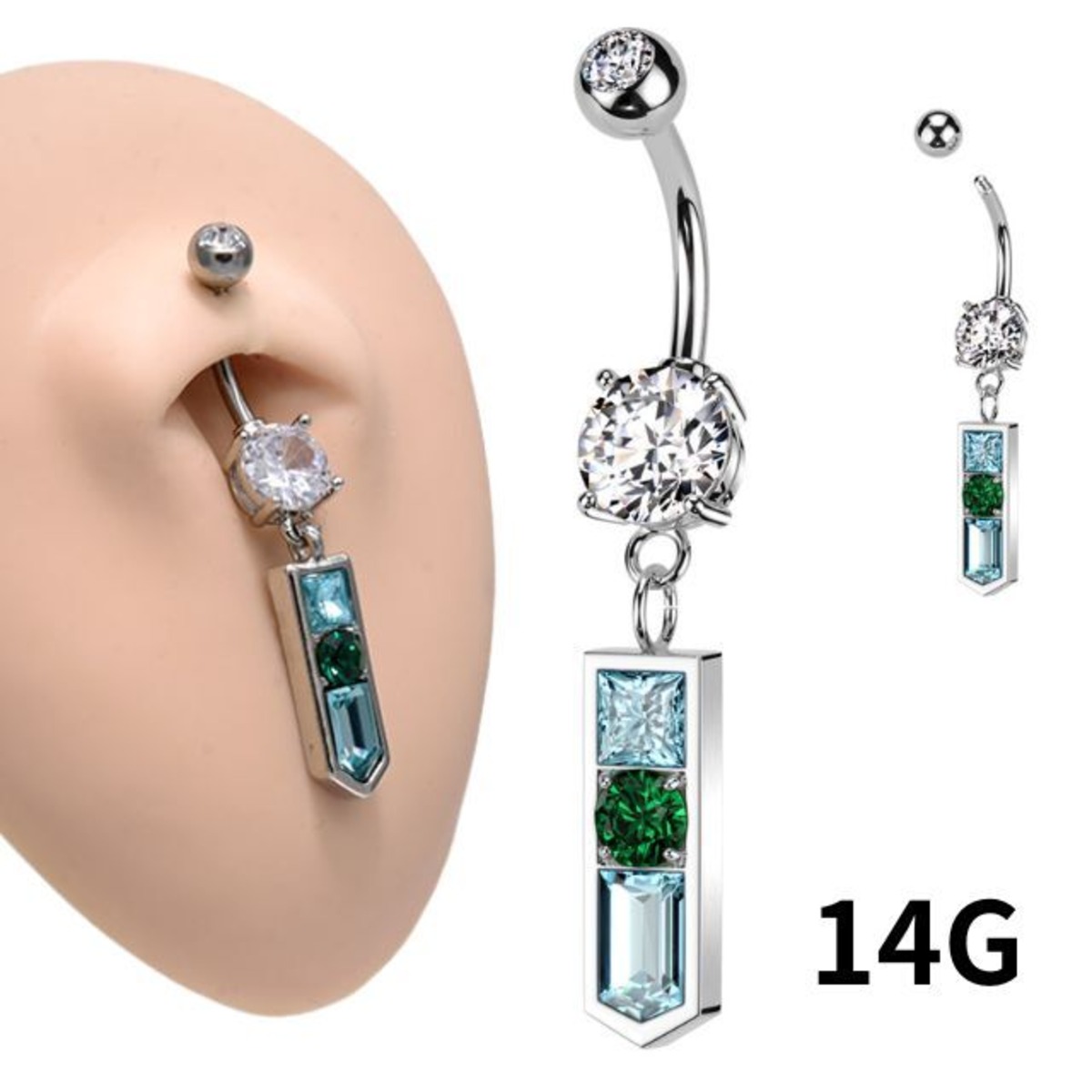 へそピアス 14G 揺れる グリーン スティック ステンレスピアス 可愛いピアス 誕生日 プレゼント へそぴ | BONshape ボディピアス専門店