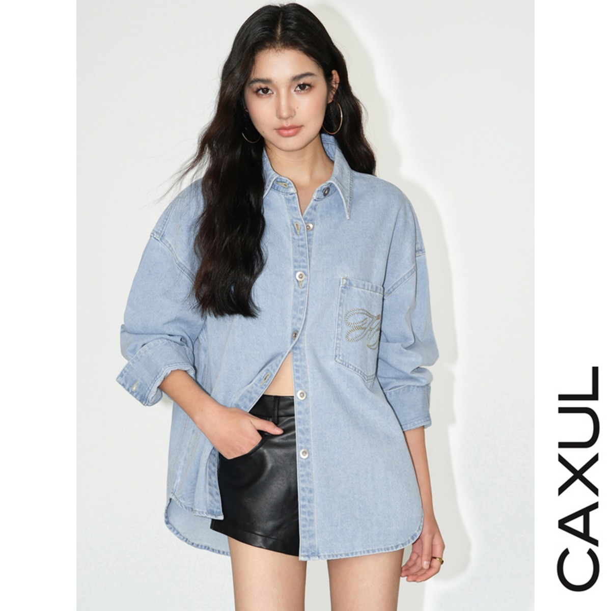 logo刺繍デニムシャツ/2color | Caxul