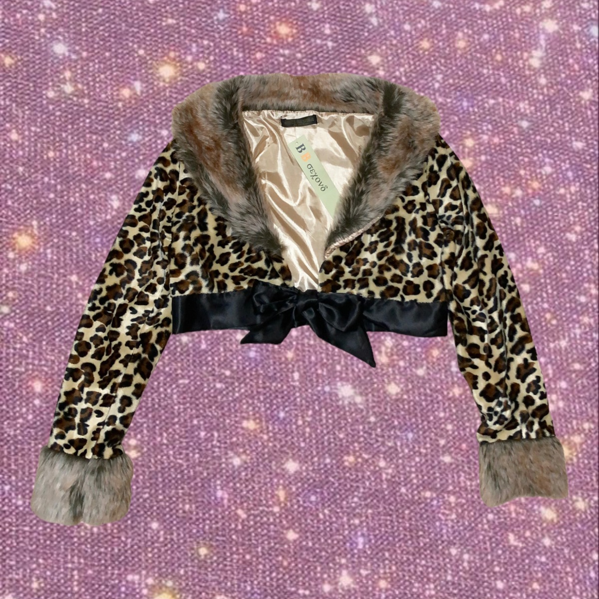 90’s/00’s”BBaroma" leopard cropped bolero / cardigan top with fake fur ...