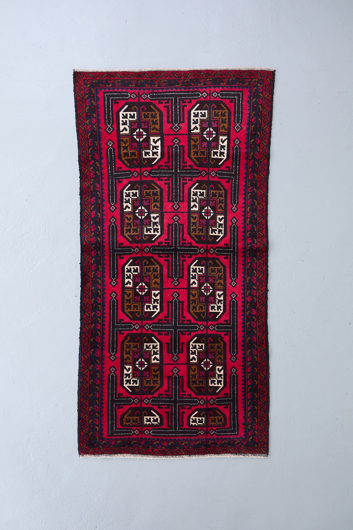 No.163ヴィンテージラグ トライバルラグ バルーチ族(199×103cm)茶・赤・紺・黒 | pureroom