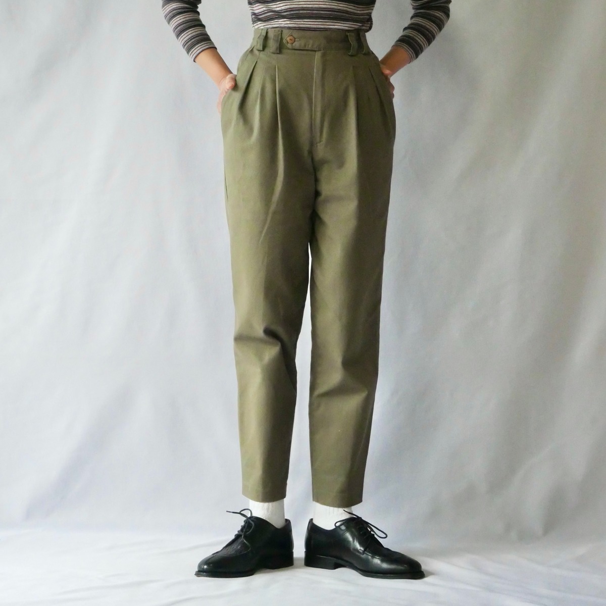 Made in USA 80s olivegreen tuck pant アメリカ製 80年代 オリーブグリーン タックパンツ ...