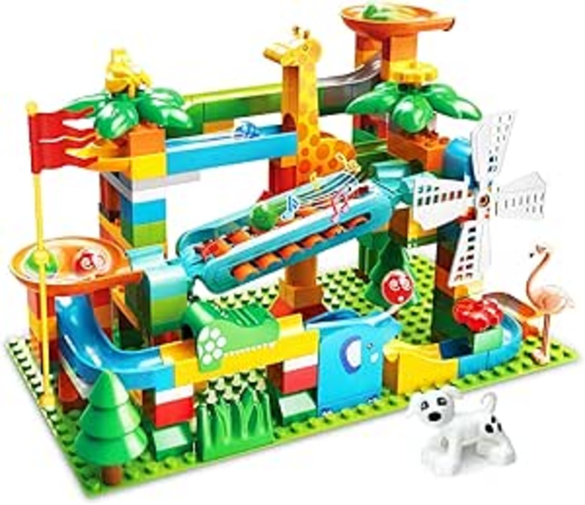 CHTOY スロープトイ 積み木 ジャングル大冒険 おもちゃ ブロック 兼用 ルーピング コースター 立体パズル 子供用 クリスマス 誕生日 プレゼント (178PCS) | hero01