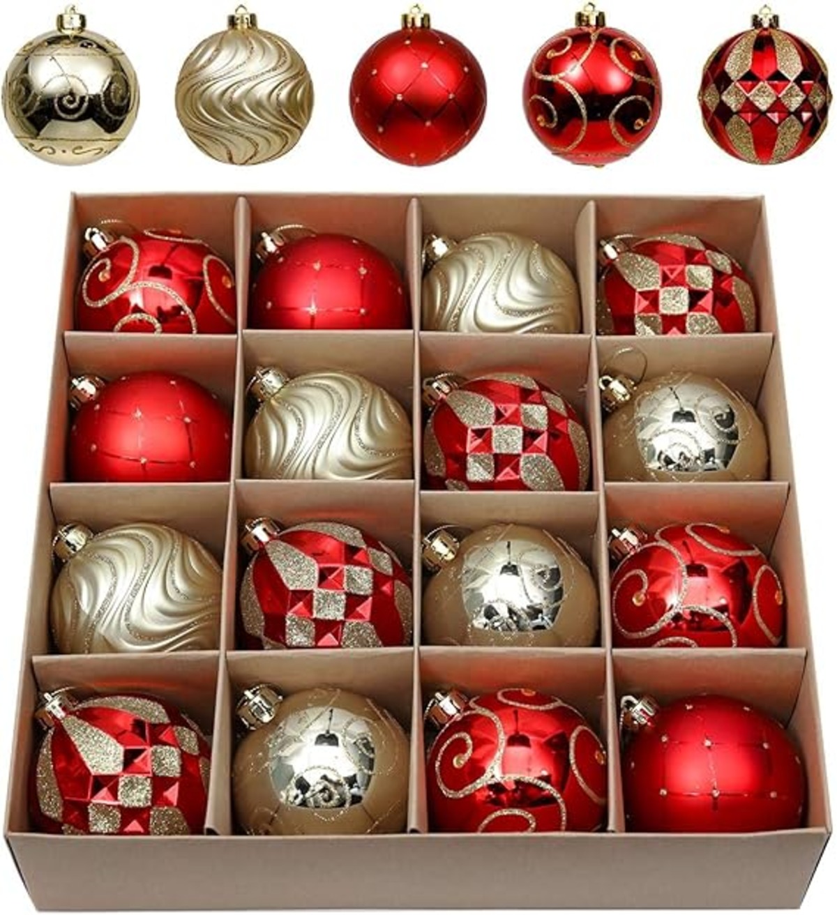 Valery Madelyn 北欧風 クリスマス ボール オーナメント 豪華 8cm 16個 セット ボールクリスマス ツリー 飾り 飾り付け おしゃれ ゴージャス レッド ゴールド 赤金 ...