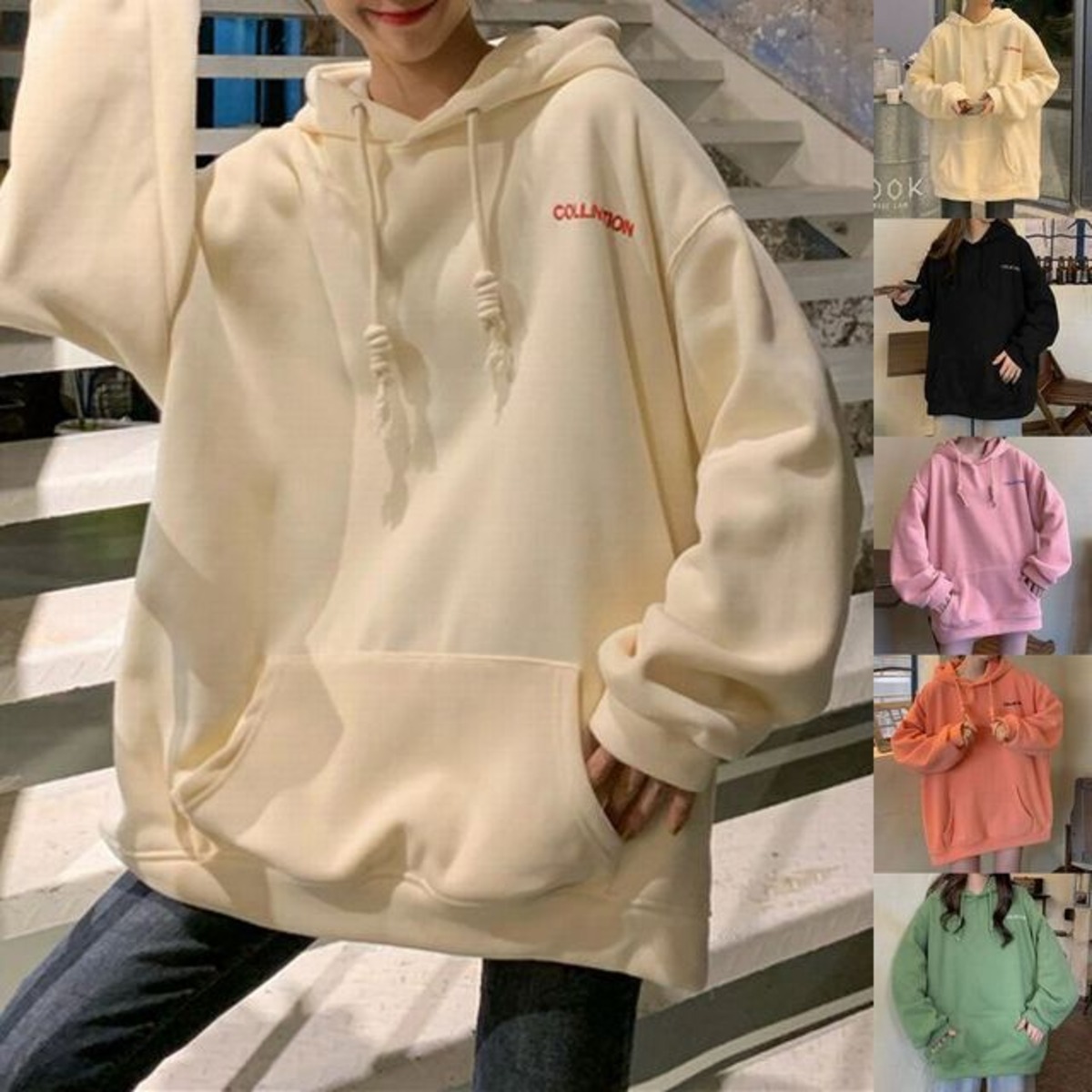 パーカー トップス 裏起毛 プラスベルベット プルオーバー オーバーサイズ シンプル ルーズ 韓国ファッション レディース ガーリー ...