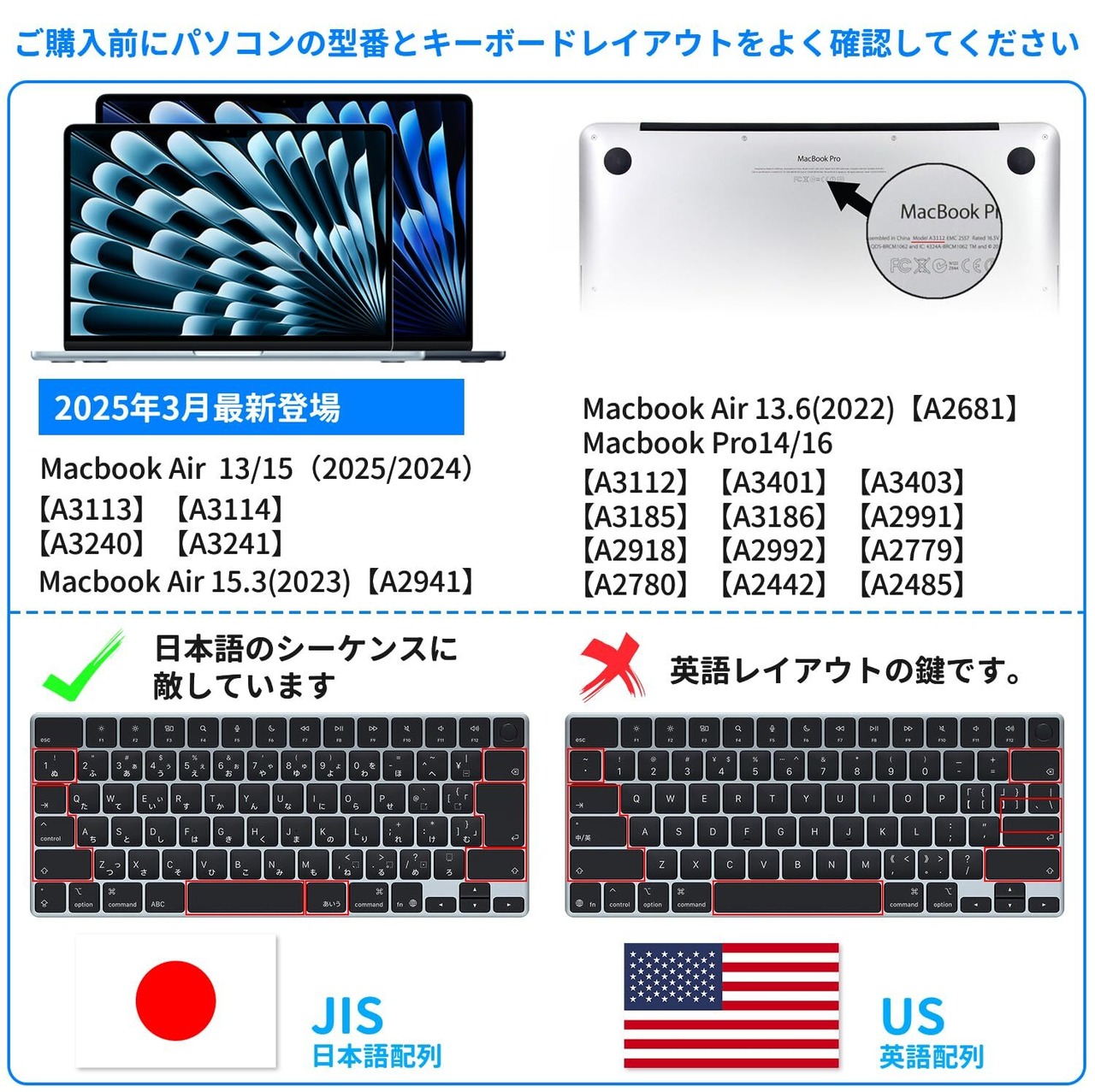 【新春セール】「二枚」Macbook Air 13/15(2025)/ Pro14/16キーボードカバー 日本語 JIS配列 (2021-2025) M4/M3/M2型番A3240/A3241 ...