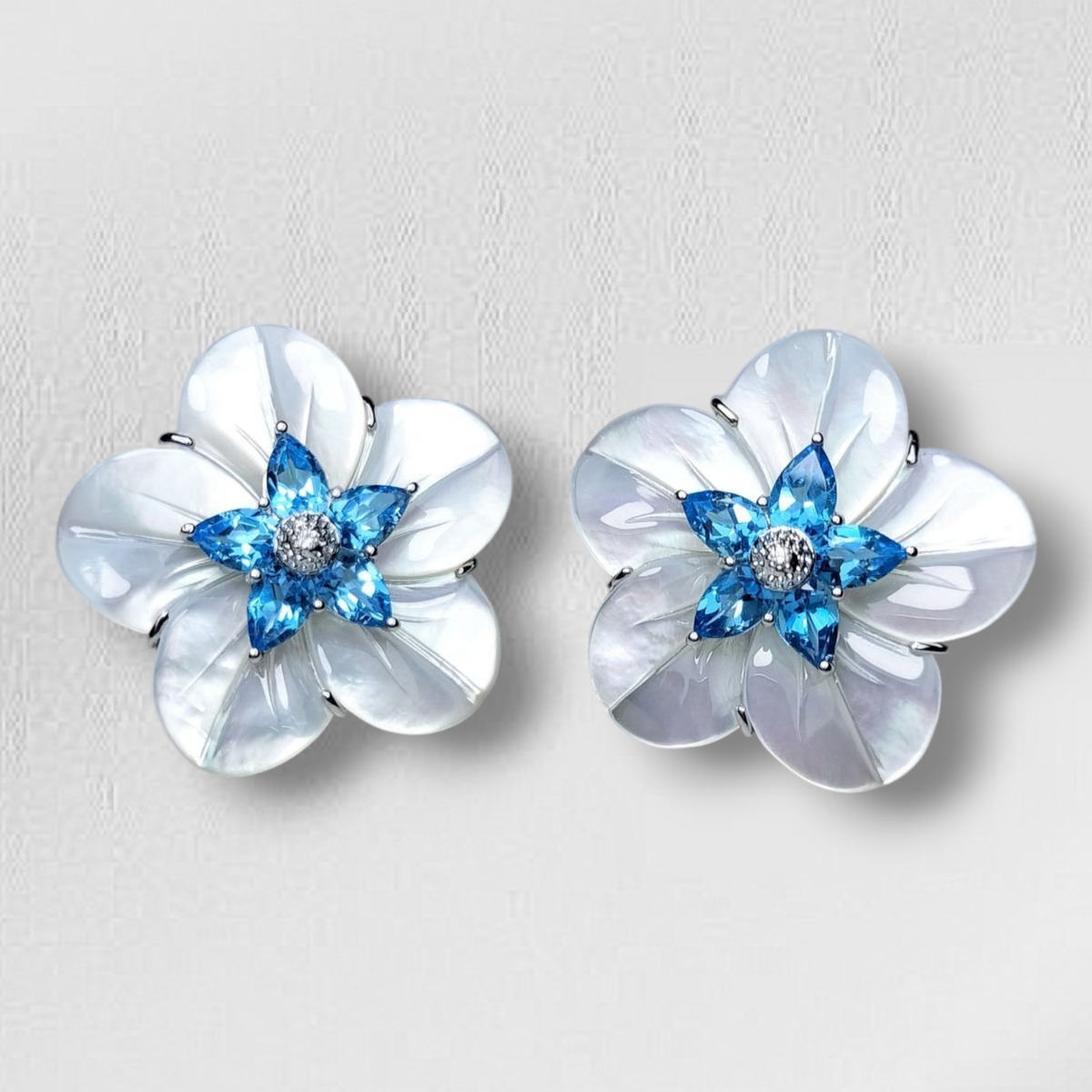 鑑別書付(Certificate )☆K18WG BlueTopaz(ブルートパーズ)4.79ct D0.02ct Shell(白蝶シェル)5 ...