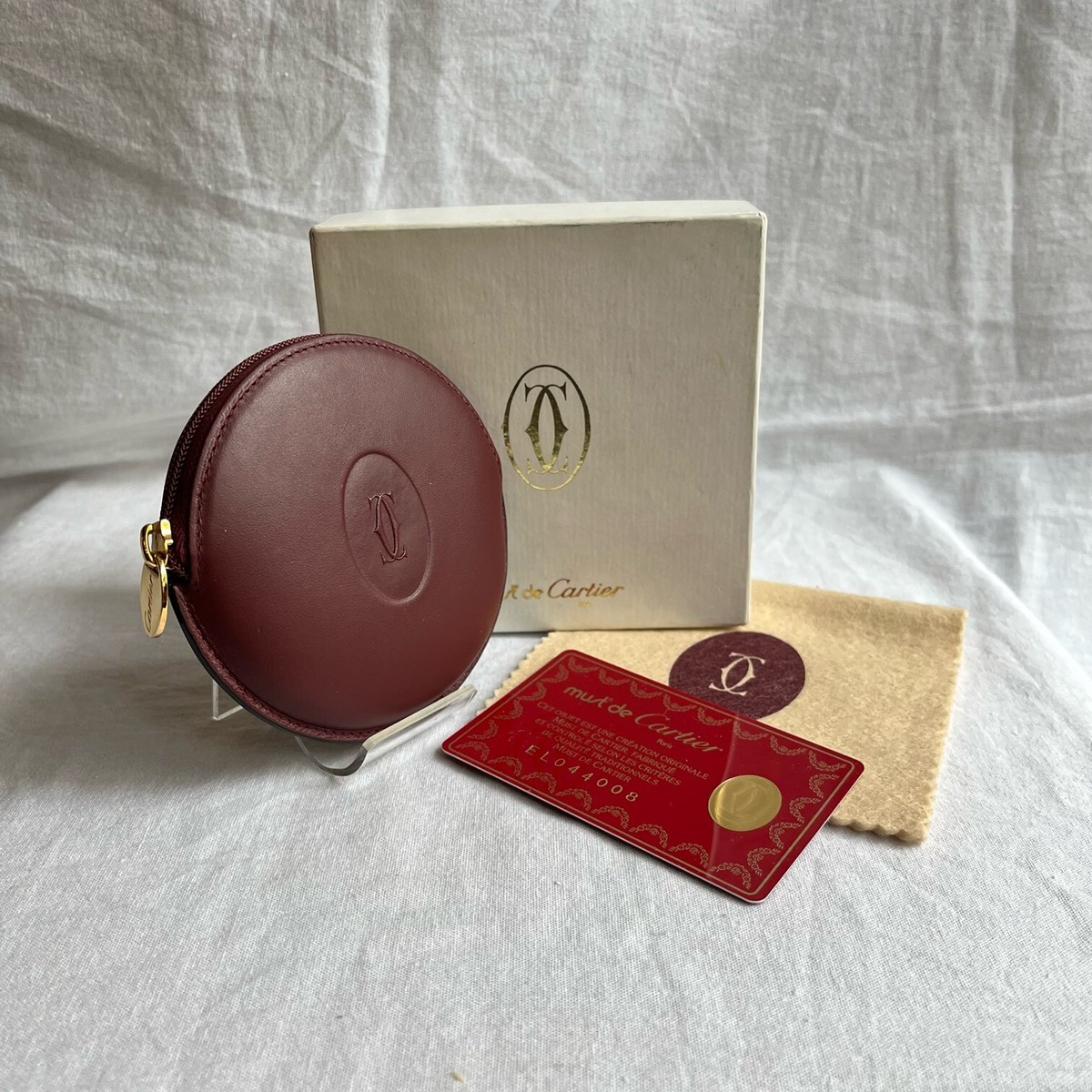 CARTIER "Bordeaux Leather" Round Shape Coin Purse with Box | CARBOOTS