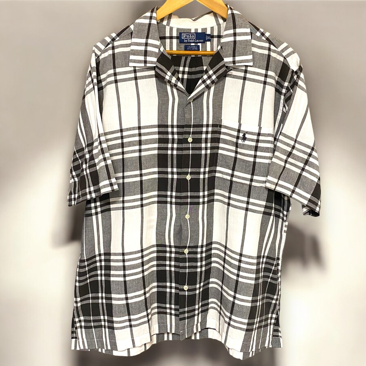 1990's Polo Ralph Lauren Open Coller Shirts "CALDWELL" Black×White ...