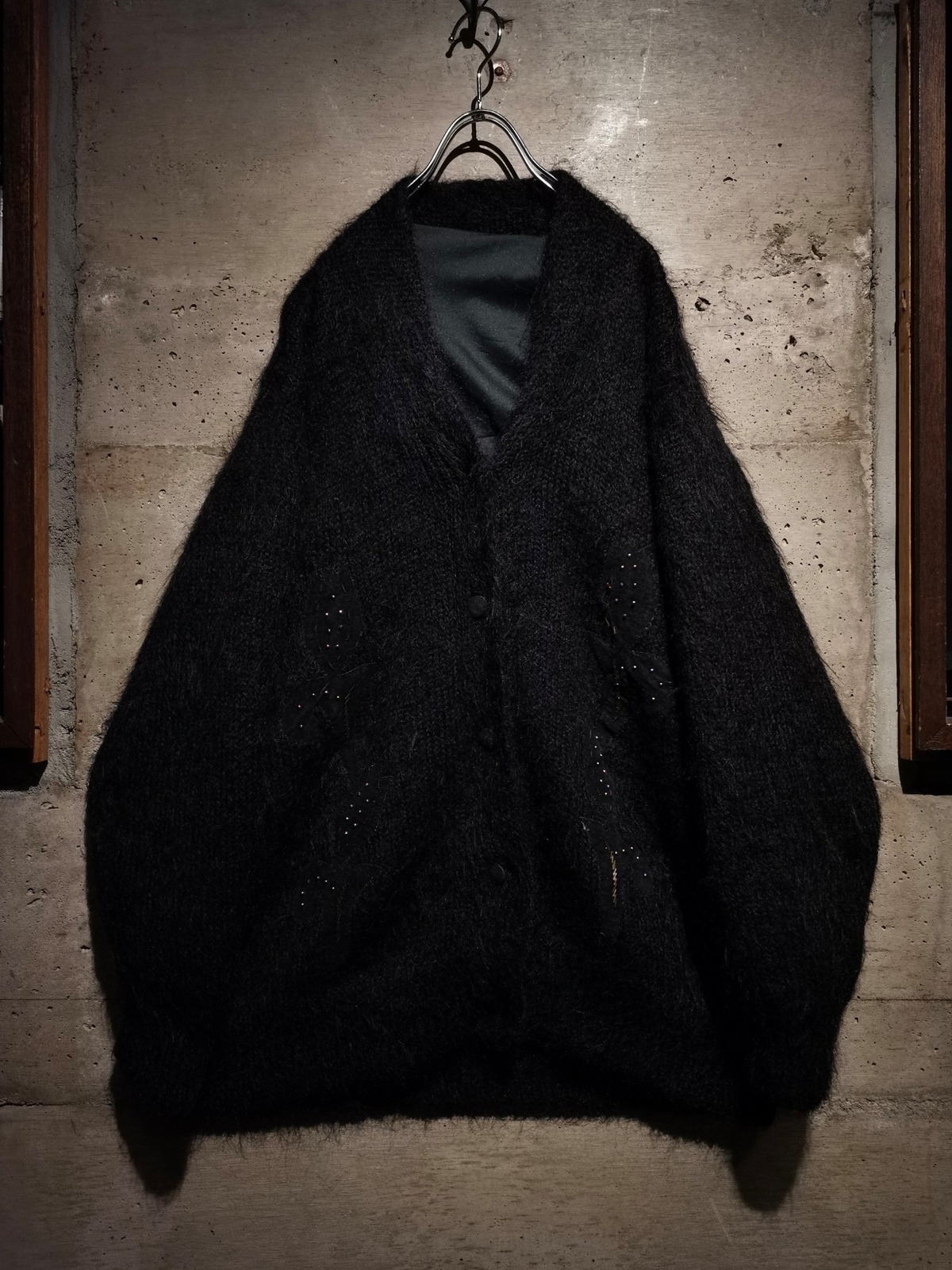 【Caka】Patch×Bijou Design Vintage Loose Mohair Mix Knit Cardigan | Caka ...