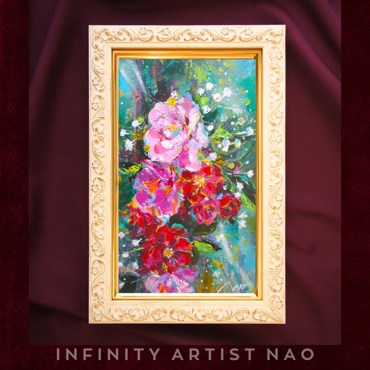 M3号「人生に祝福を」花・薔薇の絵 2022【1点物絵画】infinity artist NAO | アートde開運ショップ BASE店｜infinity artist NAO