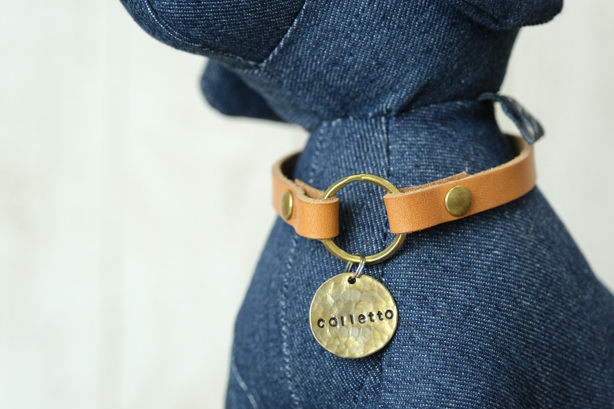 アンティークDog＆Catチョーカー＊ブラウン 真鍮製ネームチャーム付（コインタイプ） | cookie's by colletto