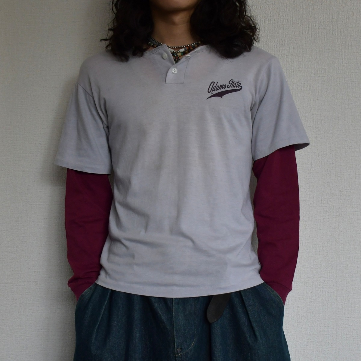 80s-90s henry neck docking l/s shirt | natume