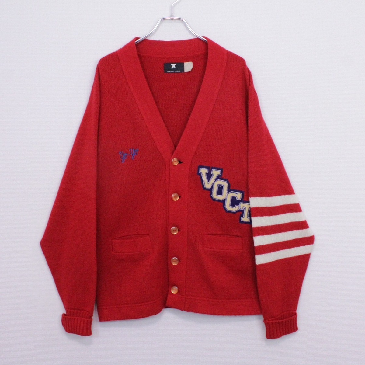 【Caka act2】Patch Design Vintage Loose Lettered Knit Cardigan | Caka(カカ ...