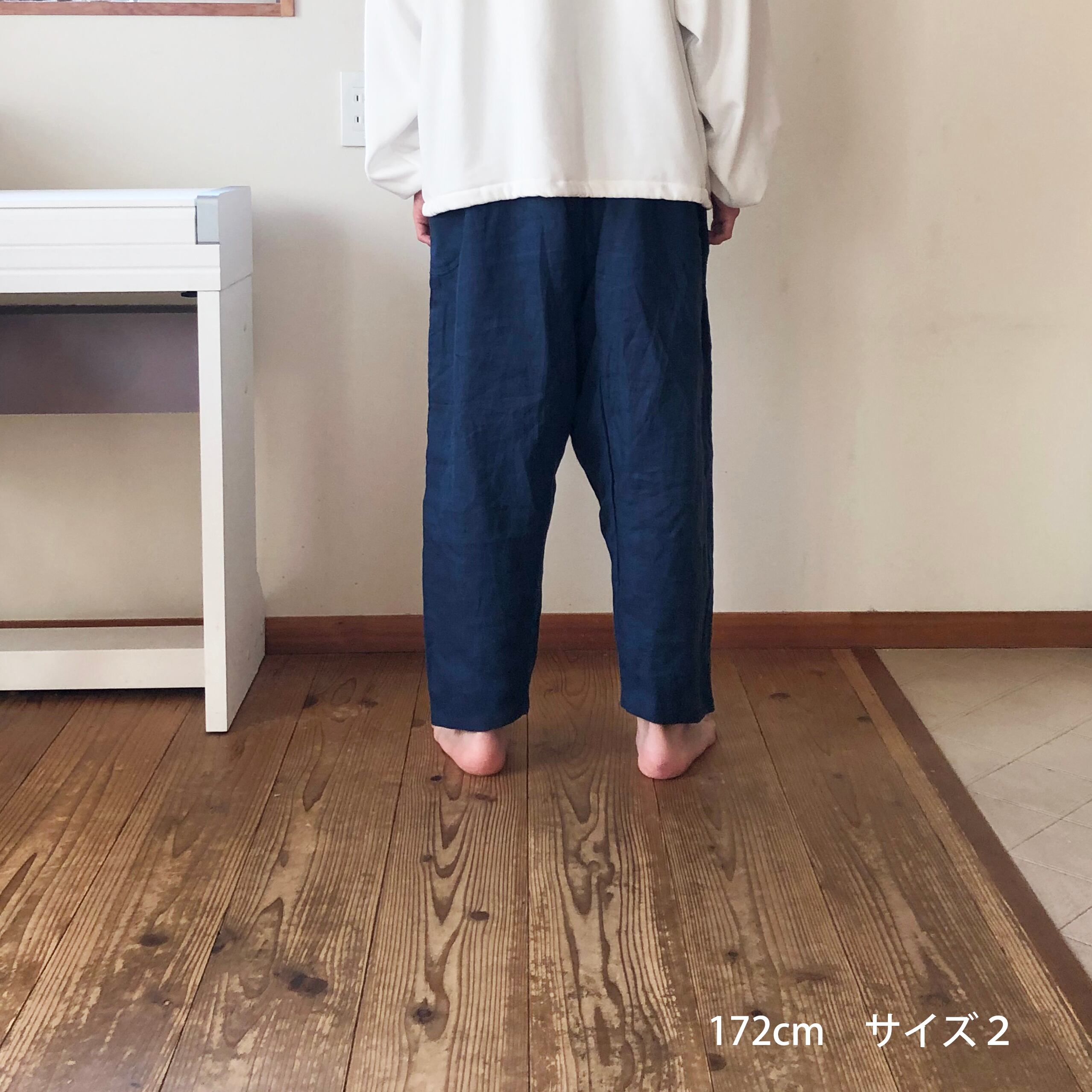 サイズ2 インディゴリネン100％デニム もんぺパンツ | monmonpe