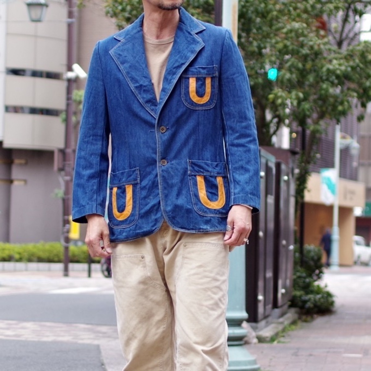 1970s SEARS Jeans Joint Denim Tailored Jacket with Leather / Blazer ...