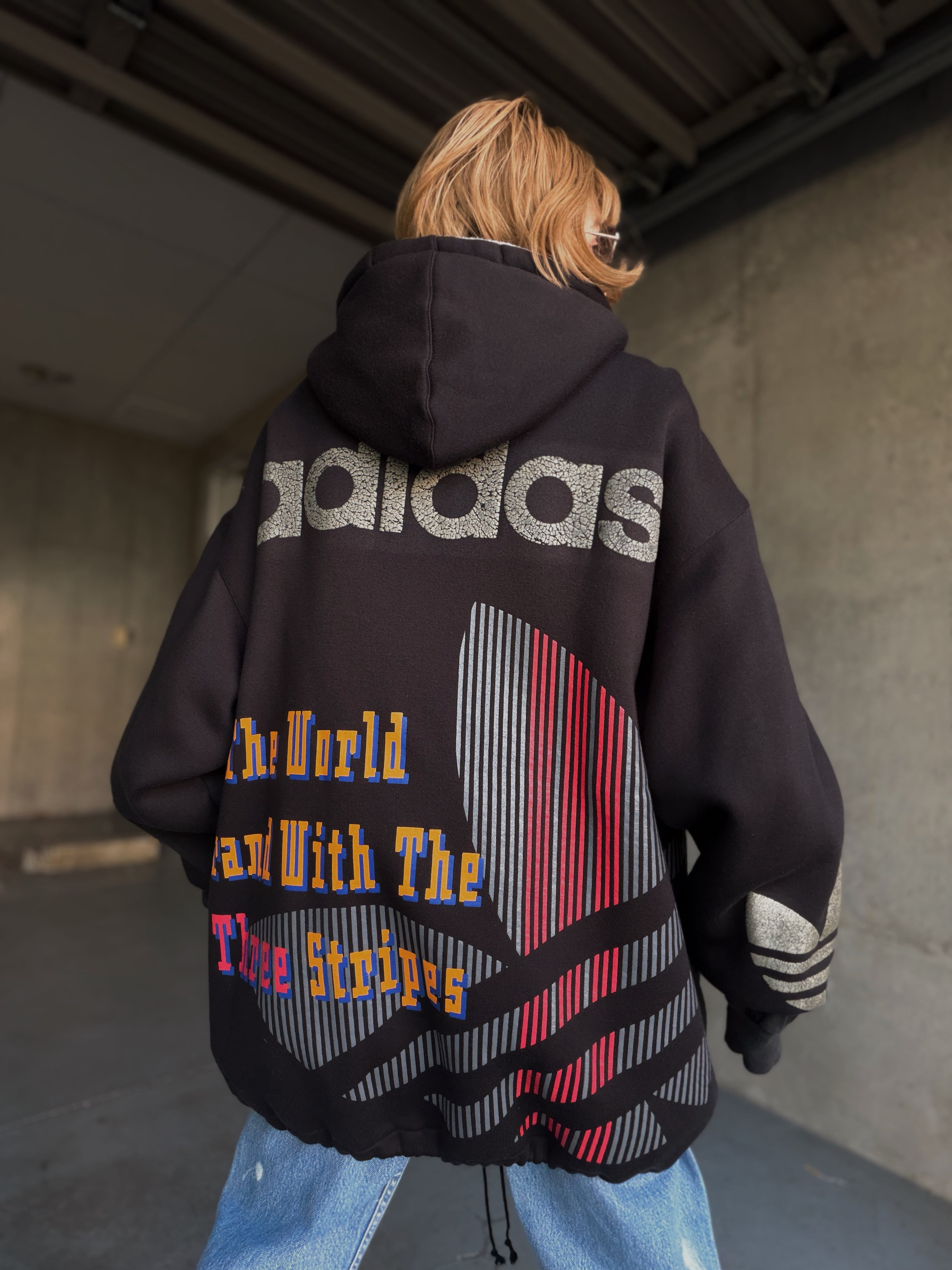 （OT1460）90’s-00’s adidas graphic zip hoodie with fleece lining ...