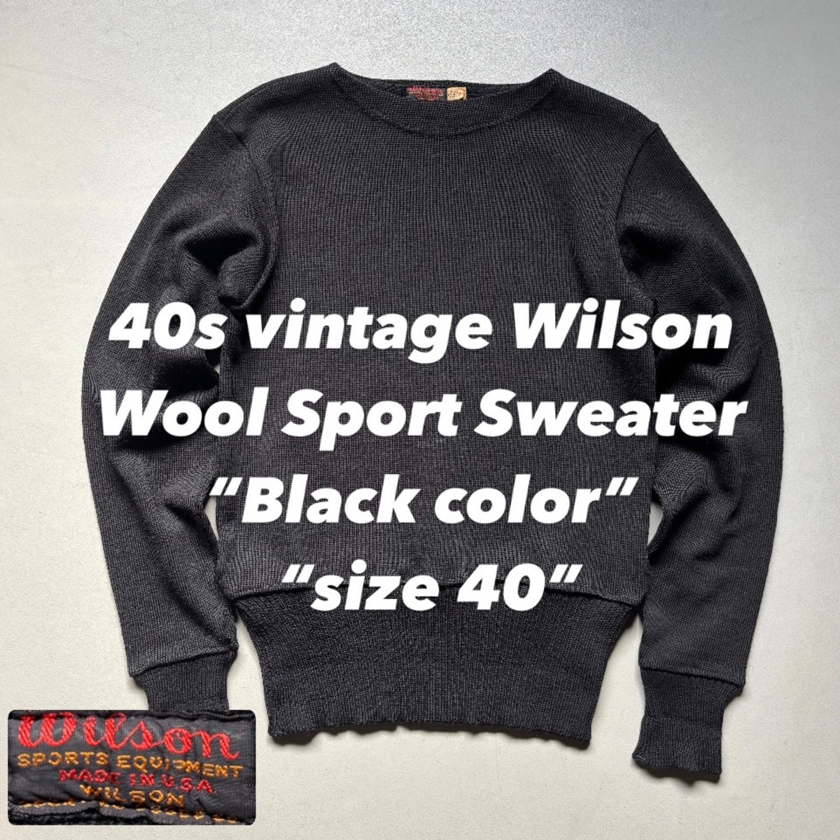 40s vintage Wilson Wool Sport Sweater “Black color” “size 40” 40年代 ...