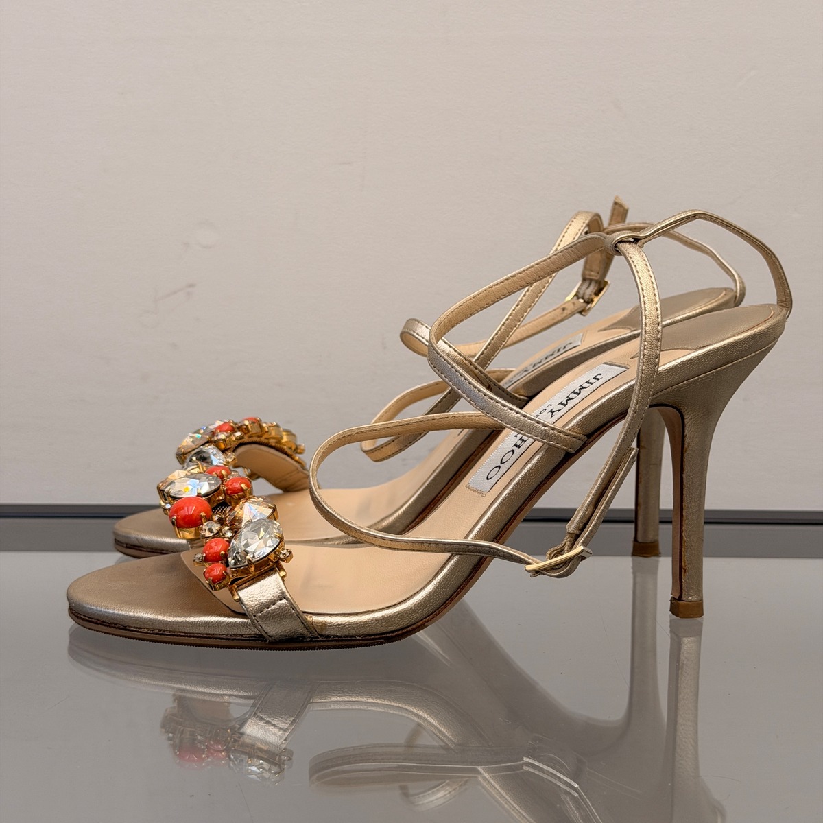 Jimmy Choo Bijou leather strap sandals gold 35 1/2 | ASSET VINTAGE アセット ...