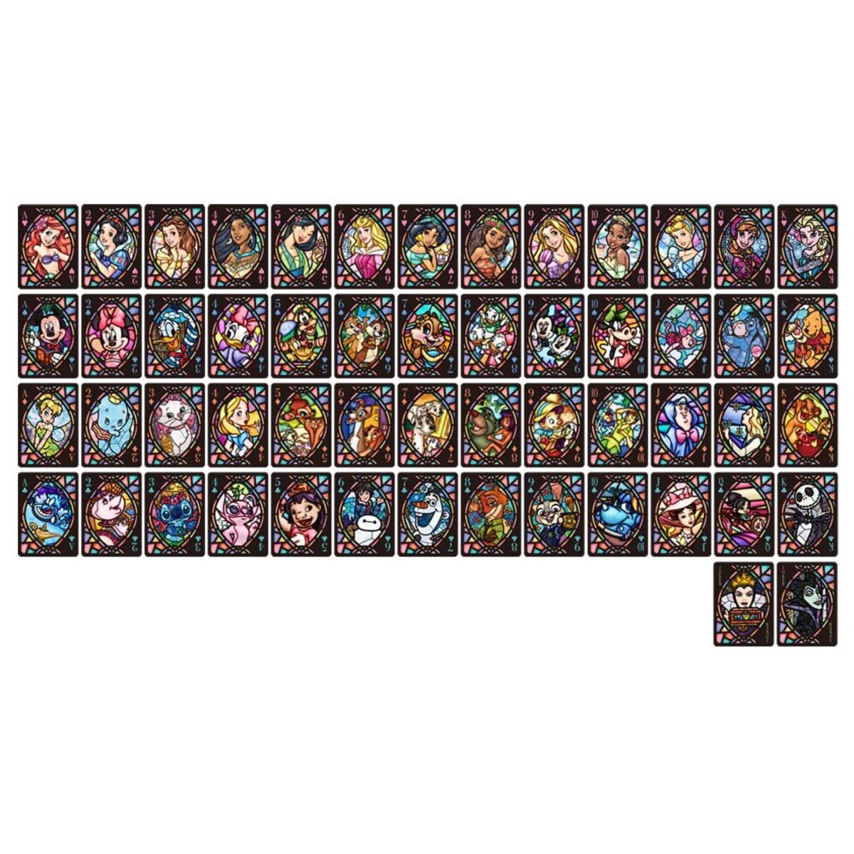 【数量限定】テンヨー(Tenyo) ディズニーキャラクターステンドグラストランプ 光が透ける 透光 ステンドグラス調 54枚すべてが異なるキャラクター PVC素材 | charmblossom