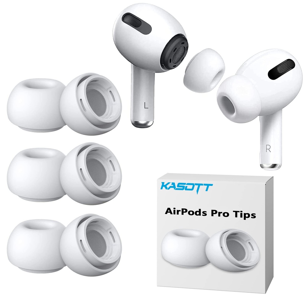 KASOTT AirPods Pro イヤーピース シリコンイヤーチップ 遮音性 滑り止め 柔らかい 耳垢ガード フィット感 脱落防止 エアーポッズ プロ用 対応 交換用 収納ケース付き ...