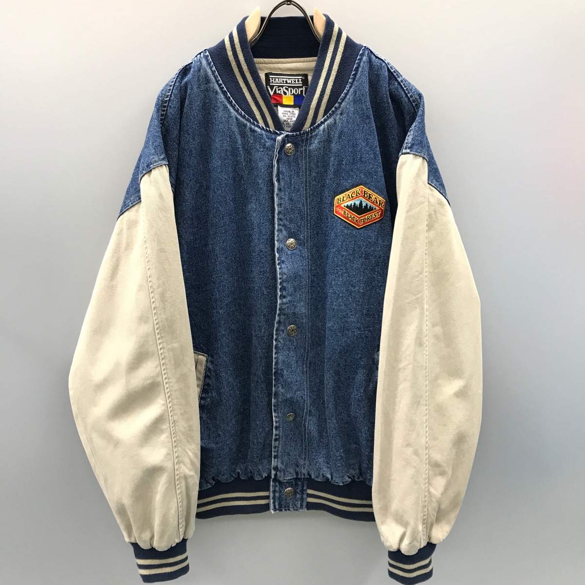 XL HARTWELL Viasport 刺繍入りデニムスタジャン デニムとコットンツイルコンビ | 古着屋 EAGLEBASE
