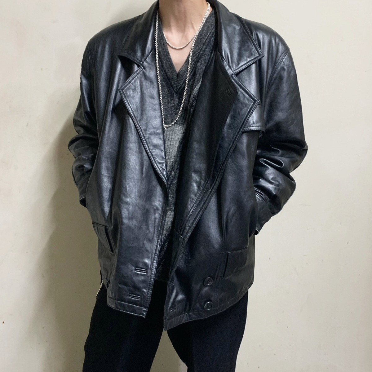 Vintage- DOUBLE BUTTON LEATHER RIDERS JKT | eeff.