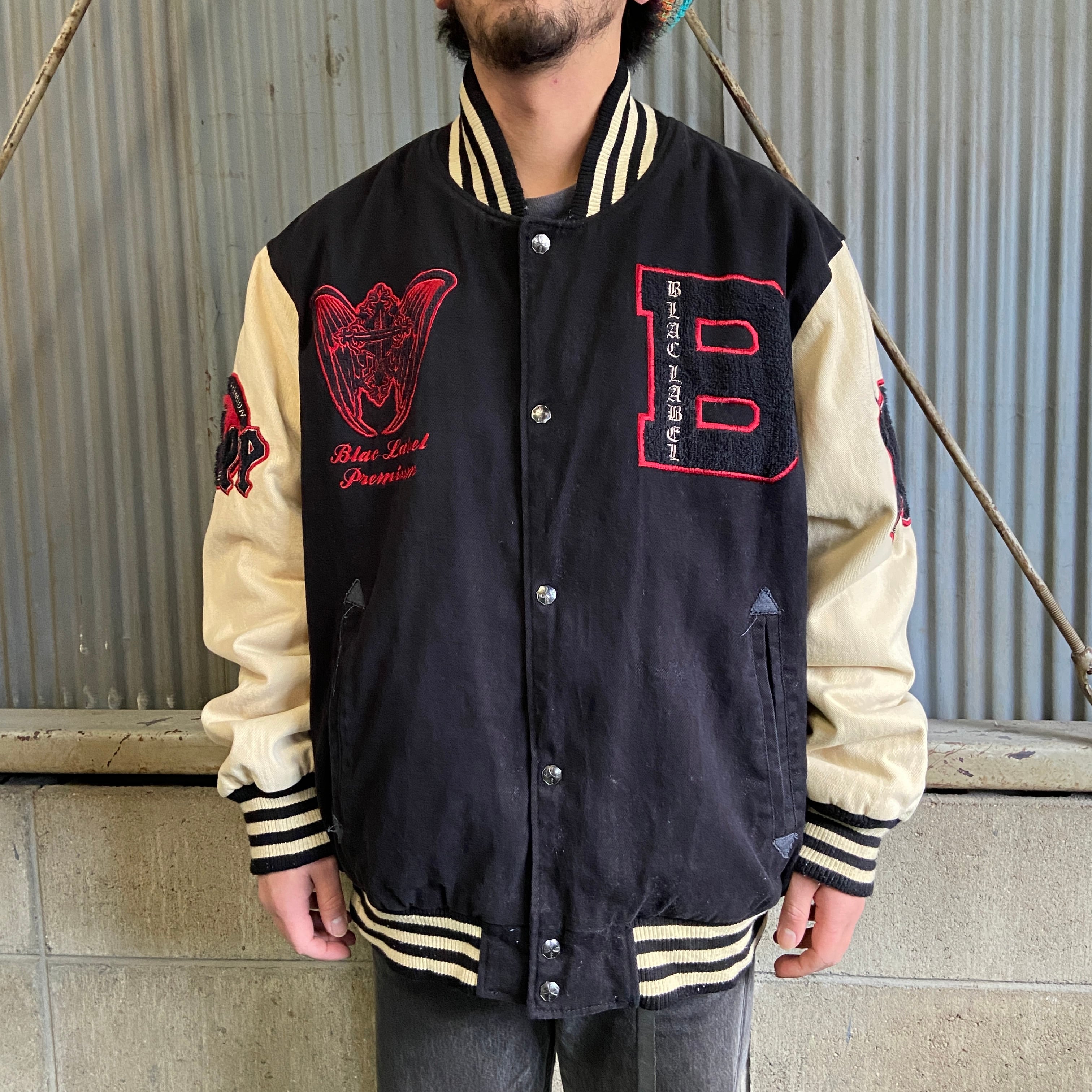 ビッグサイズ blar label Premium スタジャン アワードジャケット メンズ2XL 古着 コットンツイル 刺繍 ワッペン 大きい ...