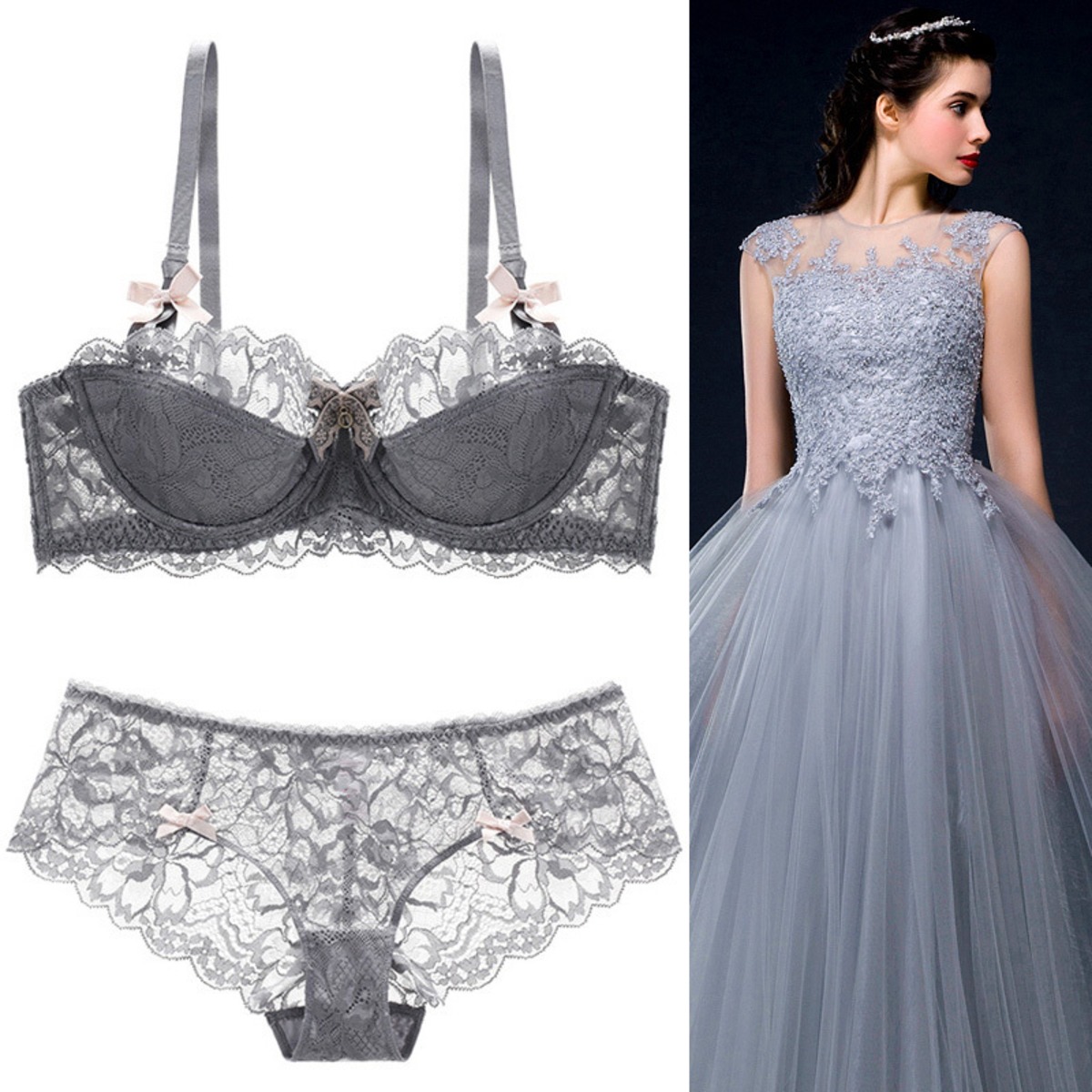 下着 上下セット ブラジャー ショーツ レディース セットアップ 2点セット 4カラー リボン セクシー レース シースルー 通気性 フェミニン フェアリー 大人可愛い キュート 上品 ...