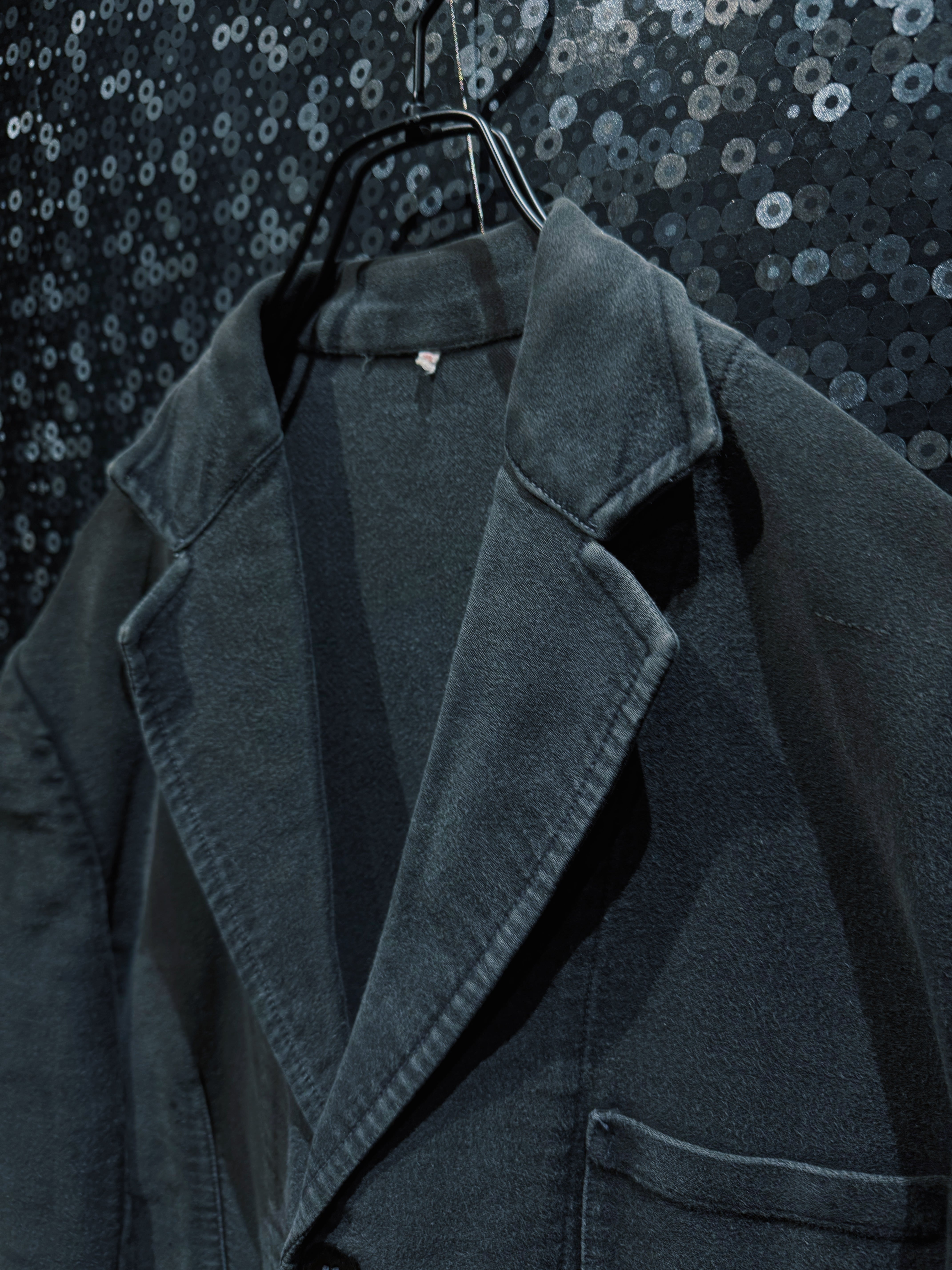 【ÆIEM】“vintage” black moleskin work tailored jacket with deep fading ...